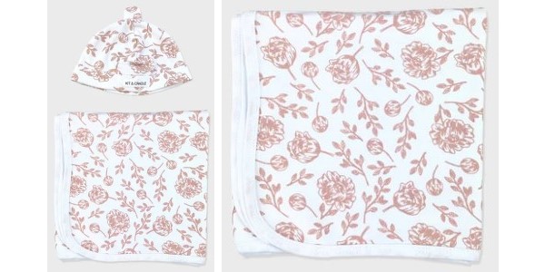 Kit & Cradle – Newborn Beanie & Blanket Bundle – Blush Peony